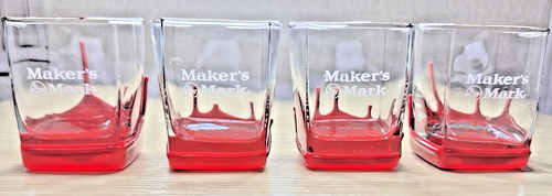 Maker's Mark Red Wax Drip Bourbon Whiskey Logo Rocks Glasses Set Of 4 ...