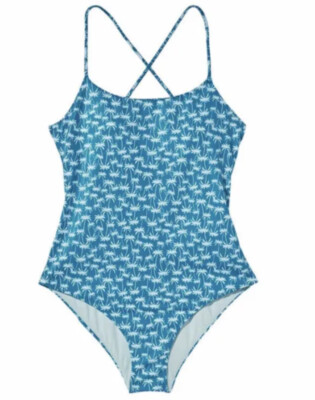 Victoria's Secret Blue Palm Strappy Back Scoop One-Piece Swimsuit Large ...