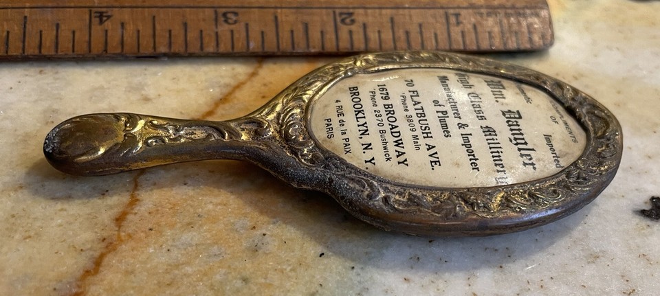 Antique WM Dangler Plumes Advertising Hand Mirror Brass/Glass New York ...