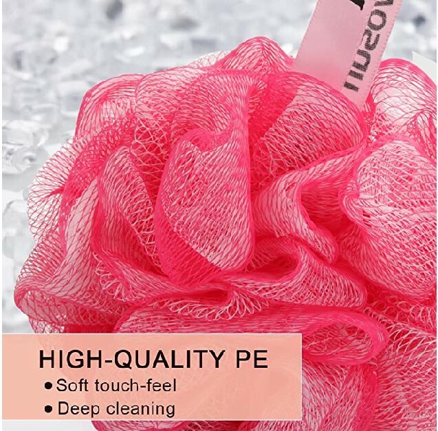 3 PK rainbow color Loofah Bath Sponge Shower Pouf Ball Double Mesh | eBay