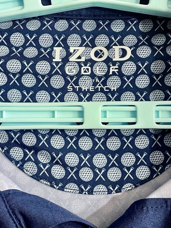 Izod Mens Golf Stretch Blue Golf Pattern Print Short Sleeve Polo Shirt ...