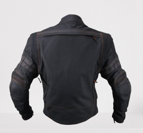 Black Leather Motorcycle Racer Jacket with padded arms, full zipper ...