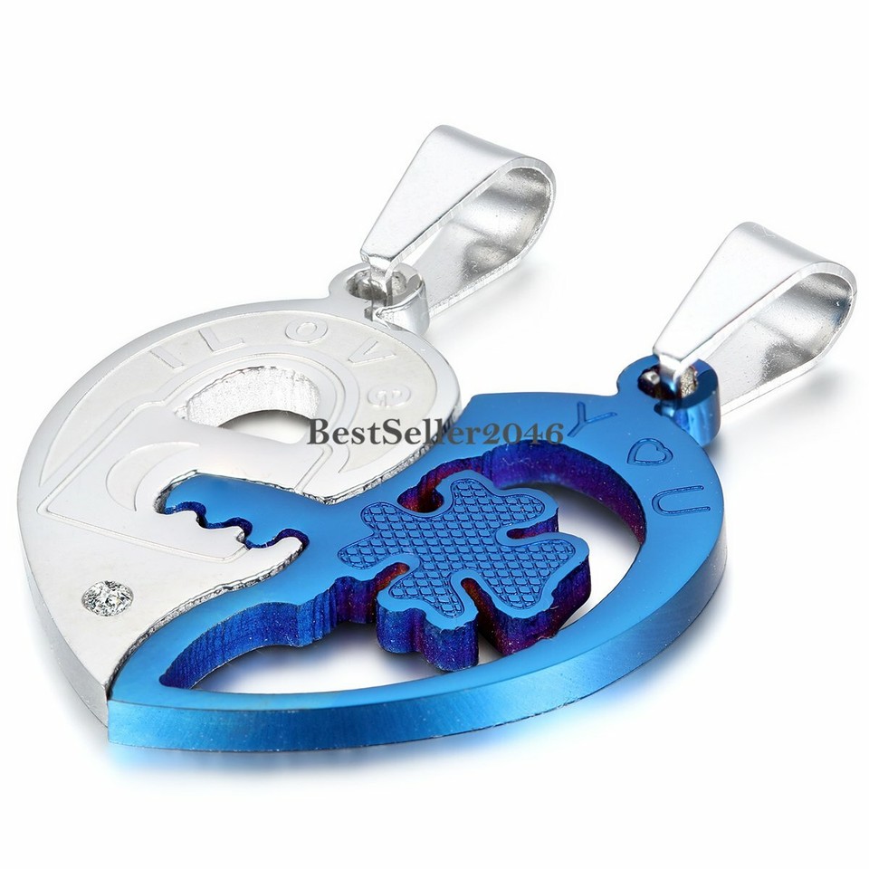 2pcs His&Hers Matching Heart Love Key Pendant Stainless Steel Couple ...
