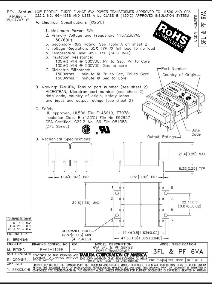 Tamura Microtran 3FL20-300 Low Profile Semi-Toroidal Power Transformer ...