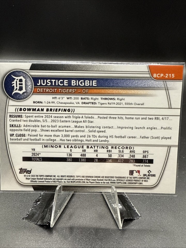 2025 Bowman Chrome Justice Bigbie 1st Bowman Orange Snake #BCP-215 /25 ...