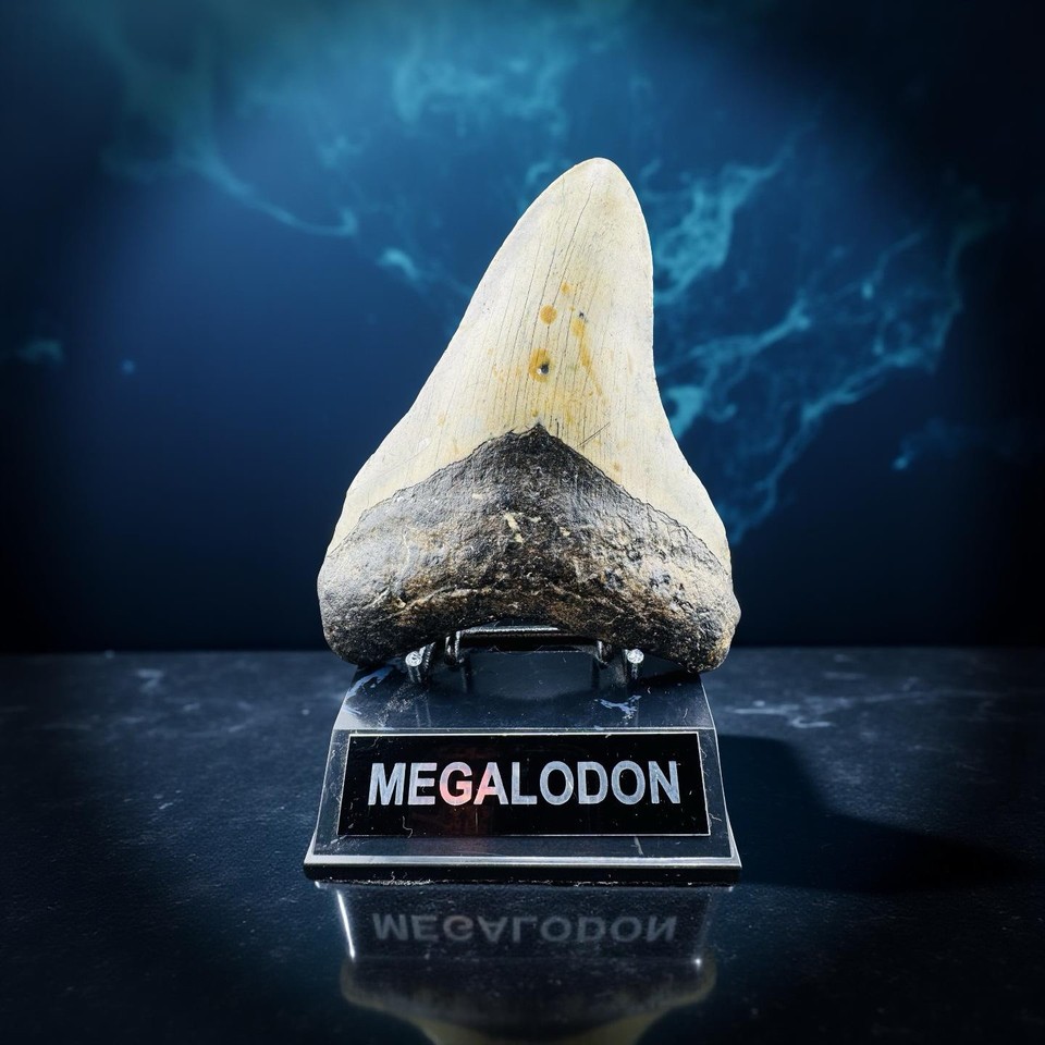5 INCH REAL MEGALODON SHARK TOOTH REAL - WITH STAND AND CASE 📦MEG | eBay
