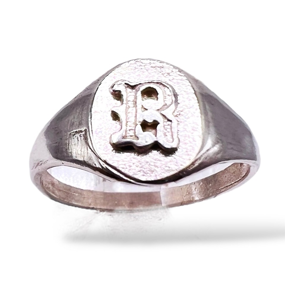 Initial Letter R Signet 925 Sterling Silver Child Baby Ring Size 3.5 | eBay