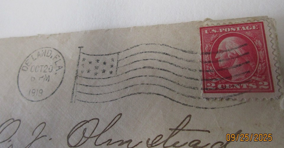 WASHINGTON 2 CENT STAMP ENVELOPE POSTMARKED 1919 DELAND FLA STAMP ...