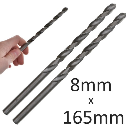 2Pc 8mm HSS DRILL BIT SET 165mm Long Wood Plastic Metal Steel Jobber ...