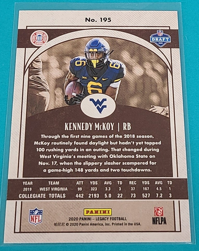 2020 Panini Legacy RC #195 Kennedy McKoy West Virginia Football Card R5 ...
