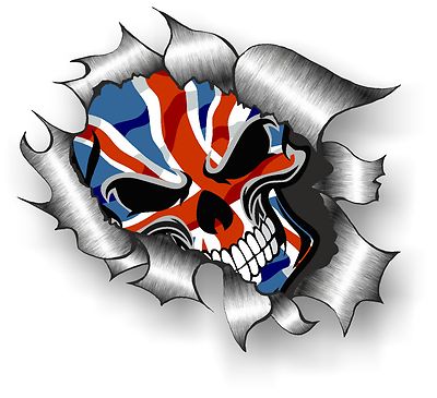 LARGE CLASSIC Ripped Torn Metal Gothic Skull Union Jack British Flag ...