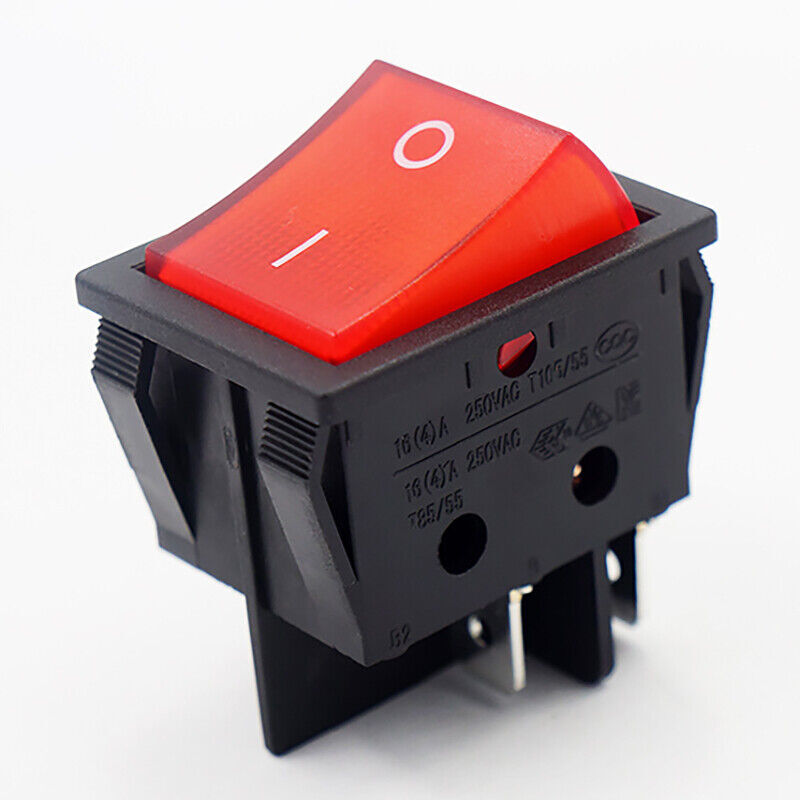 1PC RS606 2position 4pin Rocker Switch 16A 250V Red w/Lamp BLK w/o Lamp ...