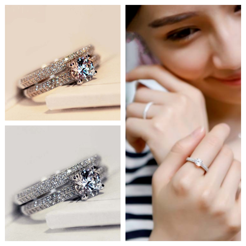 Au New imitation diamond proposal ring fashion engagement party ring ...