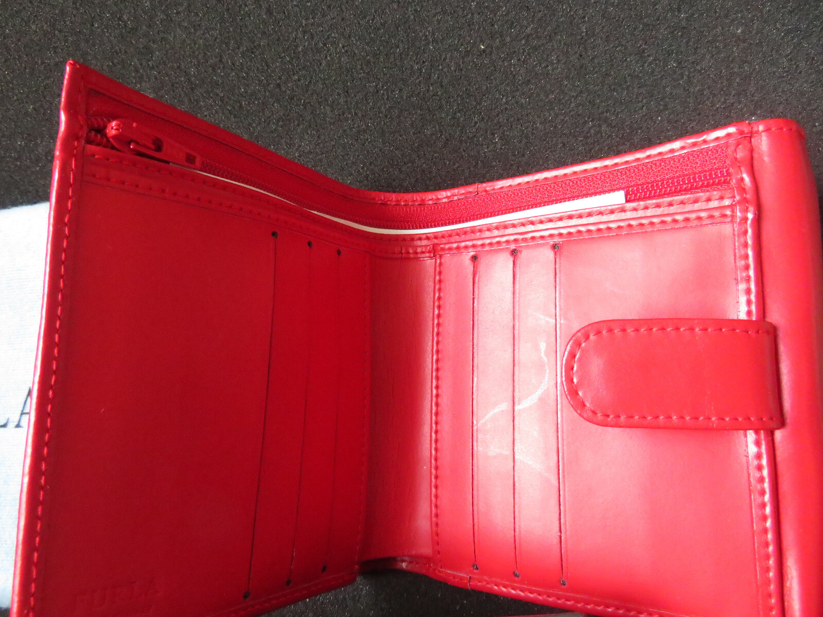 Leather Furla Bifold Wallet Multi Pocket Gusset Change Purse Deep Red ...