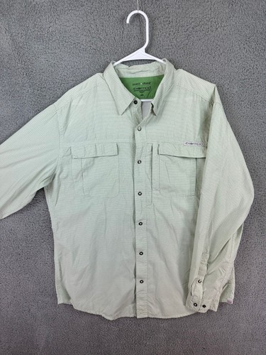 ExOfficio Shirt Mens Large Vented Insect Shield Green White Check Snap ...