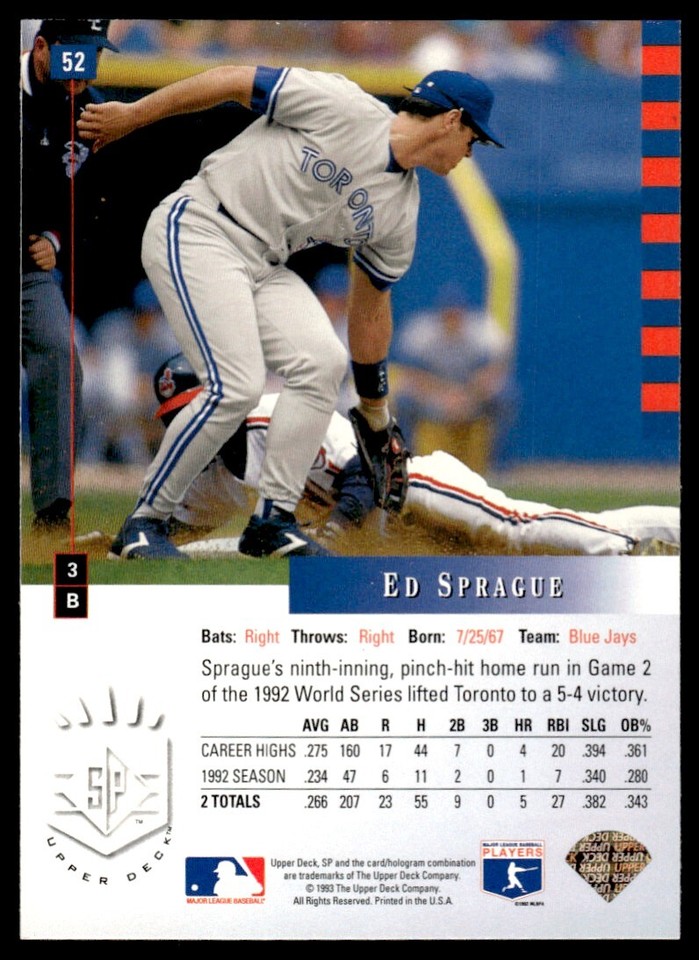 1993 SP #52 Ed Sprague Toronto Blue Jays | eBay