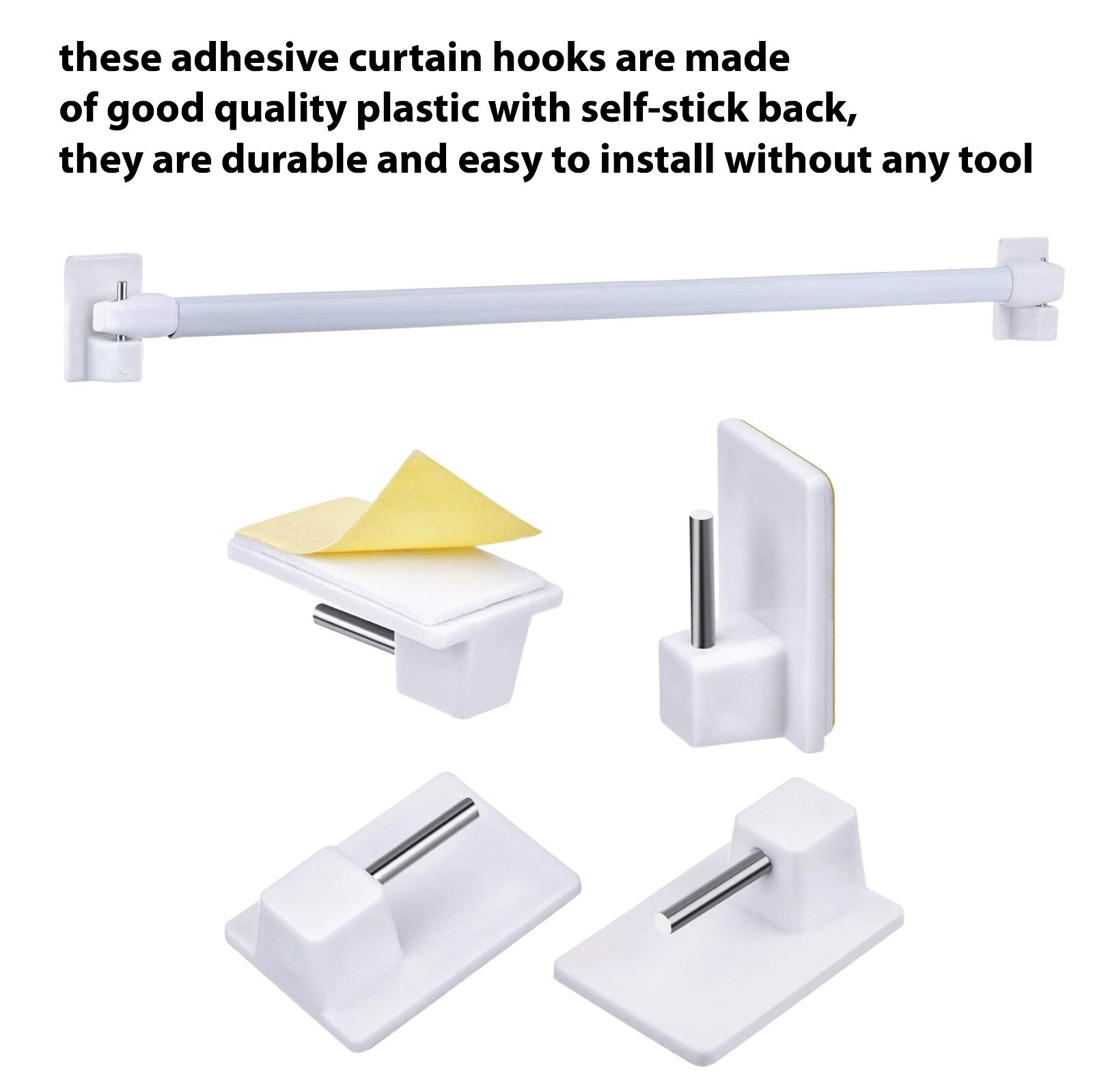 Universal Net Curtain Rod Self Adhesive End Bracket, White, 2 Pack ...