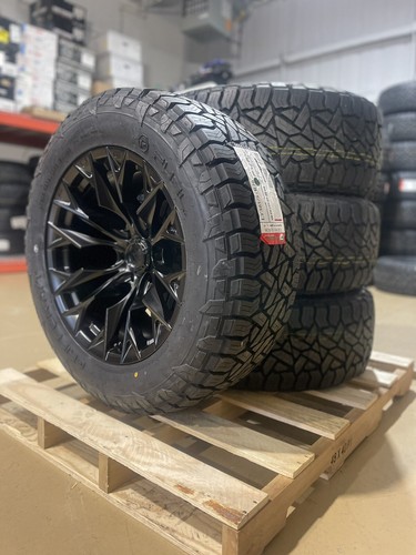 4 20x10 Fuel Flame D804 Black Wheels 33" Fuel AT Tires 5x5 Jeep ...