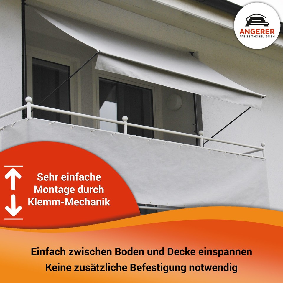 Angerer Klemmmarkise Streifen grau - 350 cm breit - Balkonmarkise ohne ...