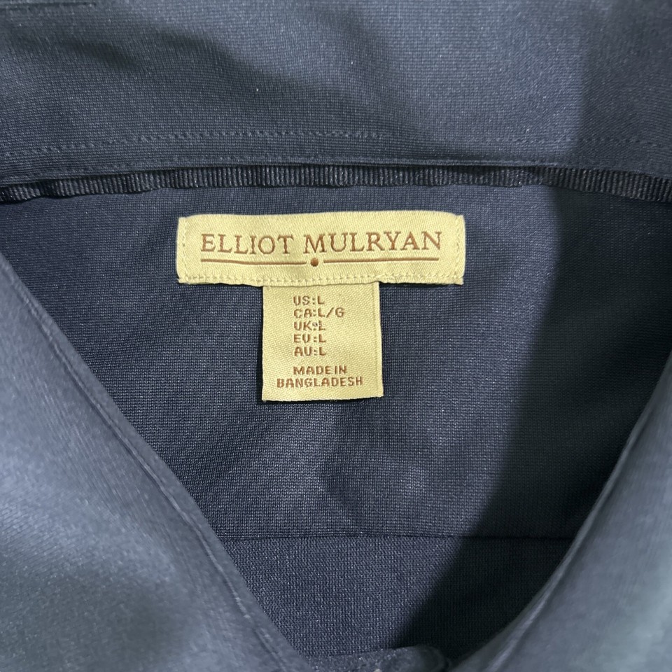 Elliot Mulryan Men's Large Luxury Button Up Shirt Navy Polyester Smart ...