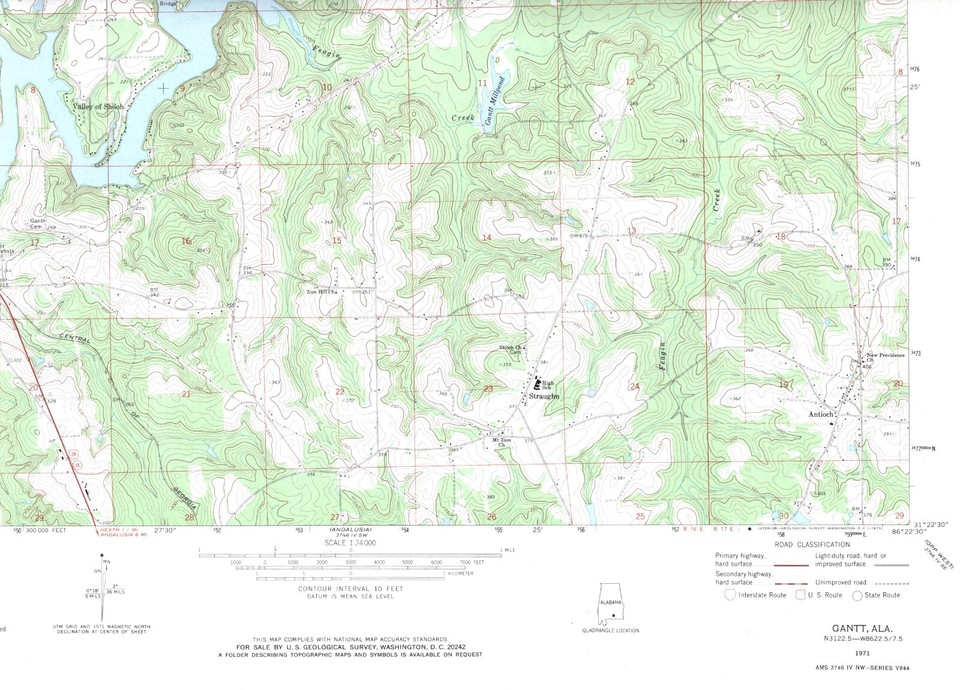 Gantt Quadrangle Alabama 1971 USGS Topo Map 7.5 Minute Topographic | eBay