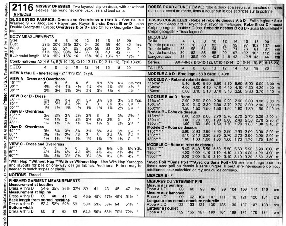 McCalls 2116 Dress 2 Layered Pull-On Misses Sewing Pattern Uncut | eBay