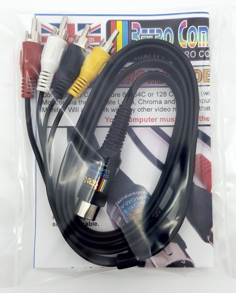 Commodore 64 C64 & 128 High Quality Luma, Chroma Video Lead cable 1084S ...