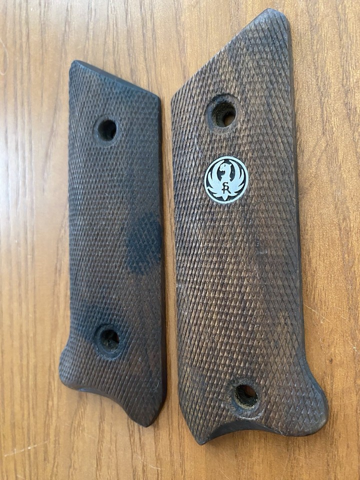 Ruger Mark I A100 Frame Pistol Grips Wood Checkered Vintage OEM MK1 MKI ...