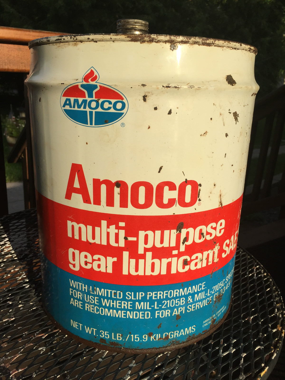 VINTAGE AMOCO CAN MULTI-PURPOSE GEAR LUBRICANT 35 LB SIZE AMOCO OIL CO ...