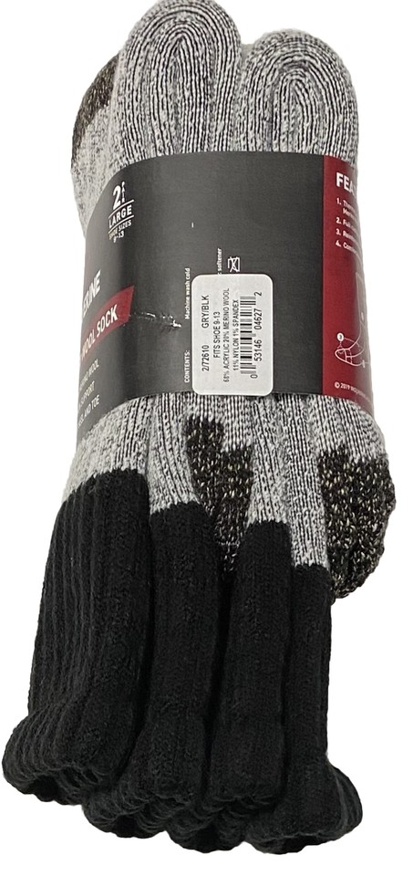 Wolverine 2-Pair Men's Cushioned Wool Socks Gray/Black | eBay