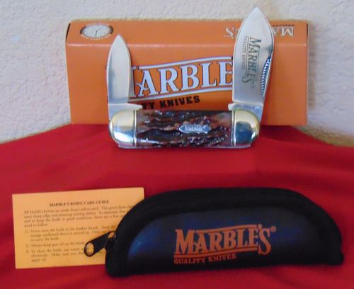 MARBLES JIGGED BONE KNIFE MR 113 SUNFISH/ELEPHANT TOE MINT... POUCH ...