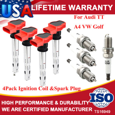Ignition Coil & Spark Plug For Audi TT A4 A5 R8 VW Golf Jetta GTI 2.0/2 ...