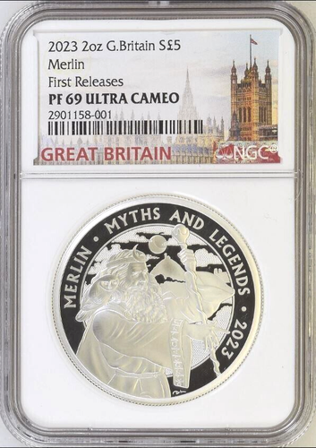 2023 UK Myths and Legends 2nd Coin - Merlin 2oz Silver Proof Coin NGC ...