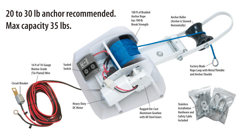 Electric Anchor Windlass 12V Wireless Remote SCITOO 25 LB Electric ...