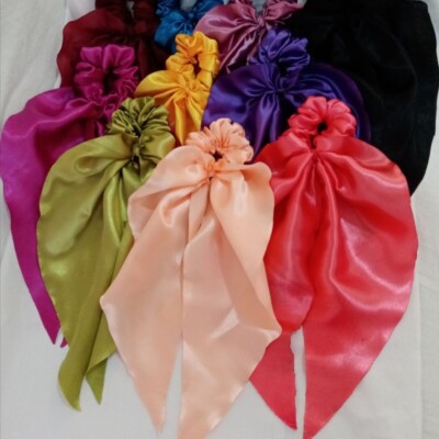 Womens Hair Band Long Ribbon Scarf Scrunchies Gilrs Hair Ties Ring ...