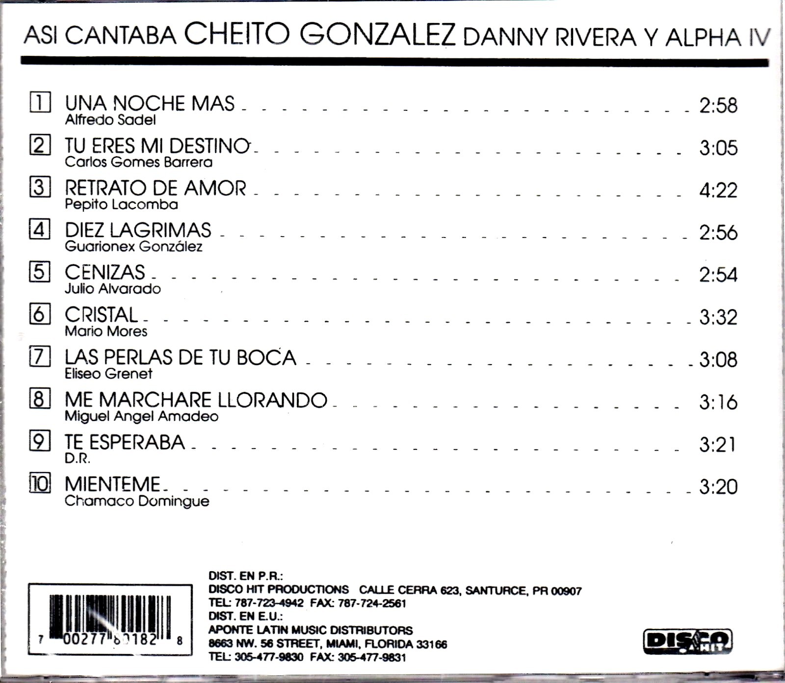 Asi Cantaba Cheito Gonzalez by Danny Rivera (CD, Oct-1999, Disco Hit ...