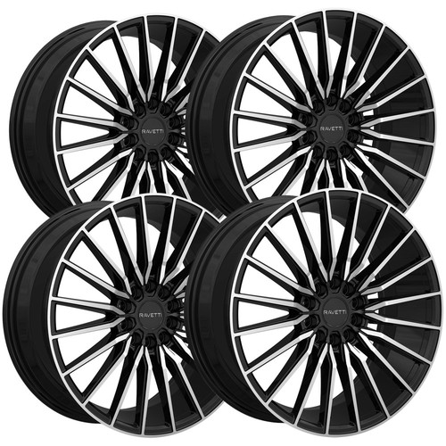 (Set of 4) Ravetti M18 17x7.5 5x4.5"/5x120 +38mm Black/Machined Wheels ...
