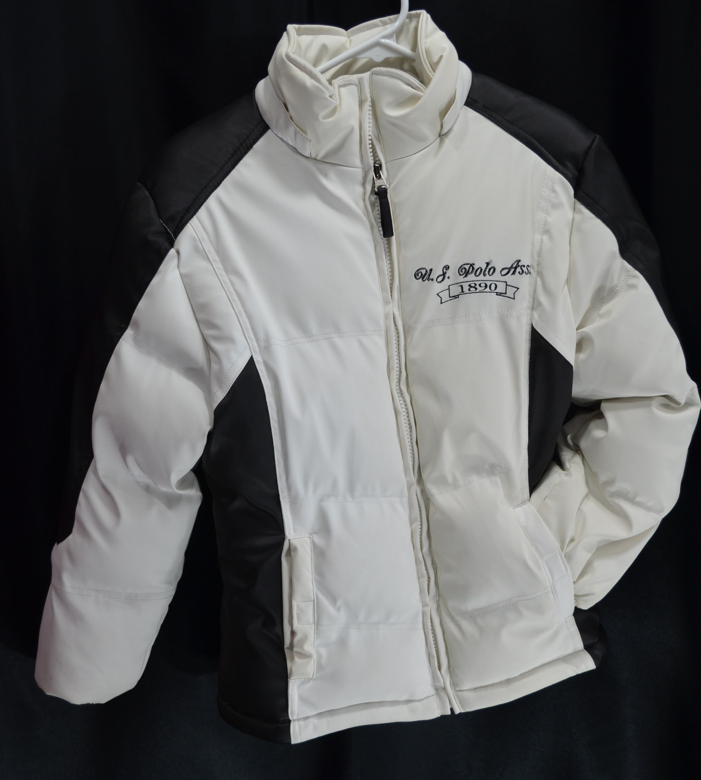 U.S. Polo Assn USPA puffer winter jacket zip coat White Black warm ...
