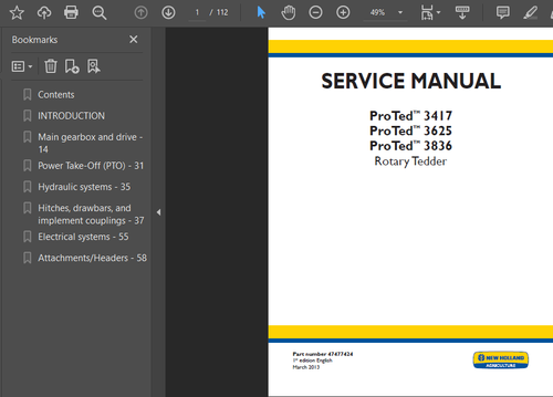 NEW HOLLAND PROTED 3417 ROTARY TEDDER SERVICE REPAIR SHOP MANUAL PDF ...