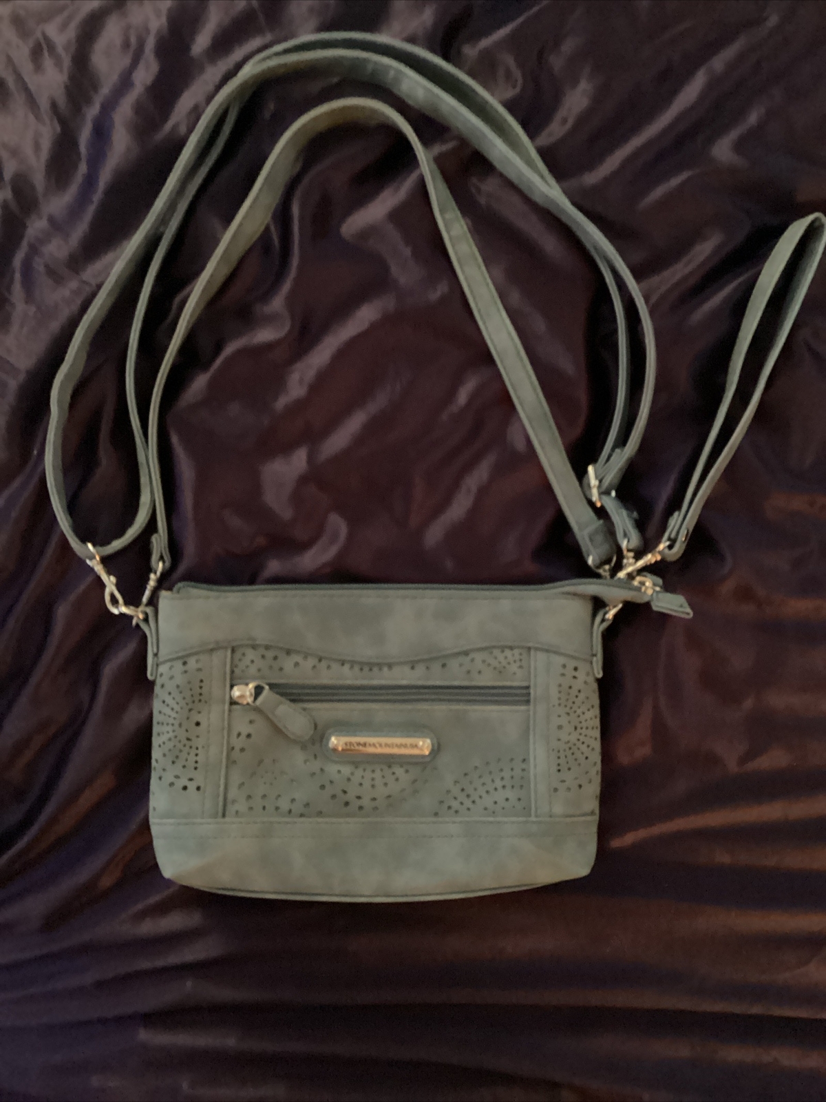 Stone Mountain Blue Suede Leather Crossbody SmalBag Purse W/Pockets | eBay
