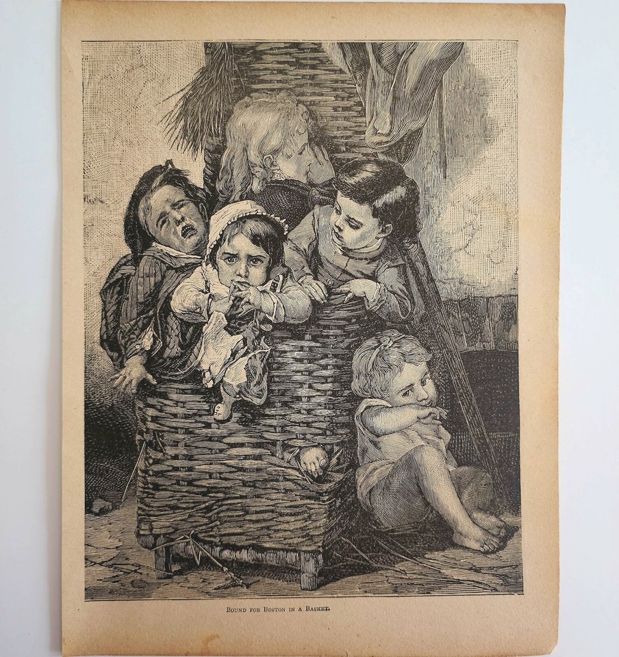 1872 Orphan Children Bound For Boston In A Basket Victorian Art Print ...