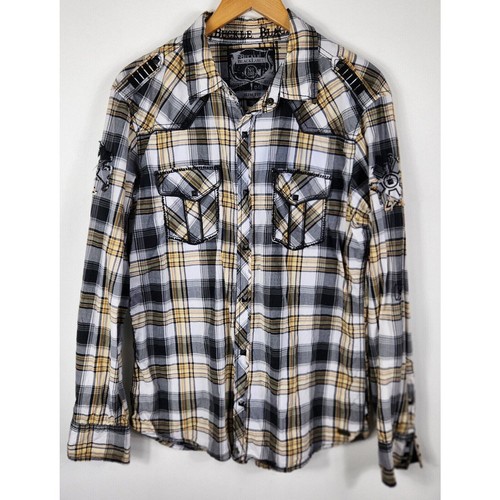 BUCKLE BLACK LABEL SLIM FIT WESTERN PLAID SHIRT MENS LARGE Yellow Black ...