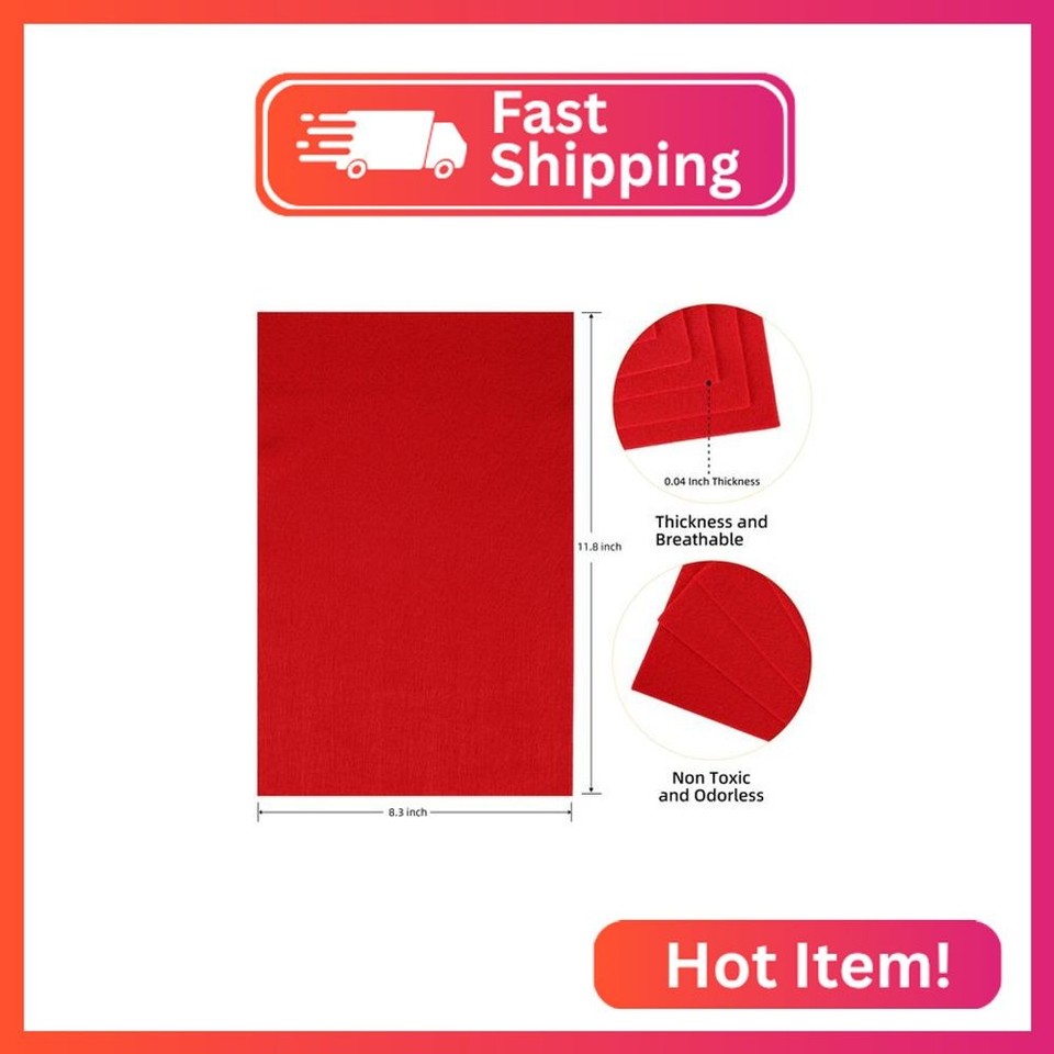 HaoFeiJH Red Felt Fabric Sheets - 6PCS Felt Squares - 8x12 1 Colors ...