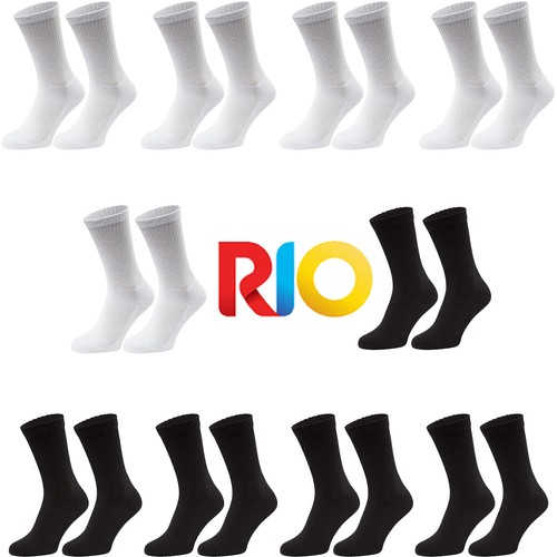 10x Rio Active Crew Cotton Rich Mens Work Sports Black White Socks Bulk ...
