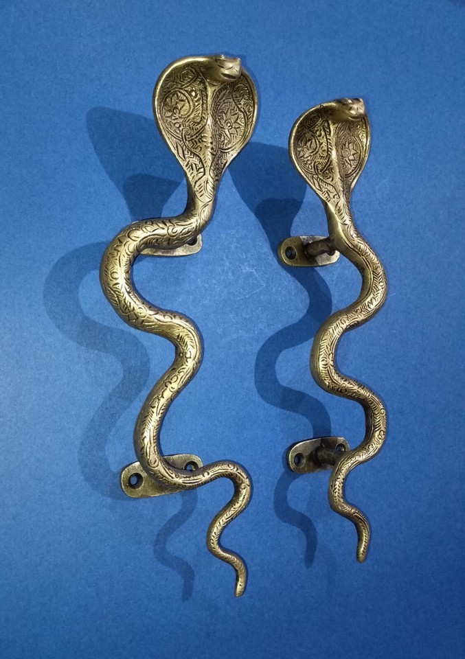 Brass Cobra Design Door Pull Set Reptile Snake Door Handle Pair Home ...