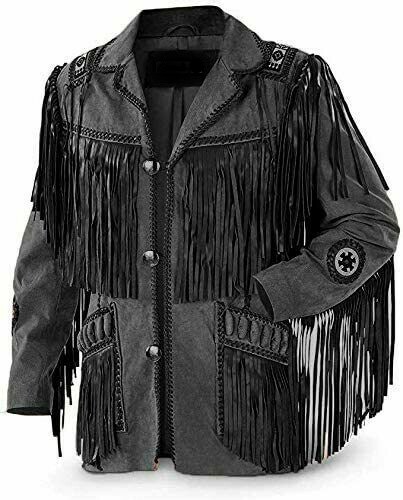 Native American Cowboy Jacket Western Leather Suede Jacket Men Beaded ...