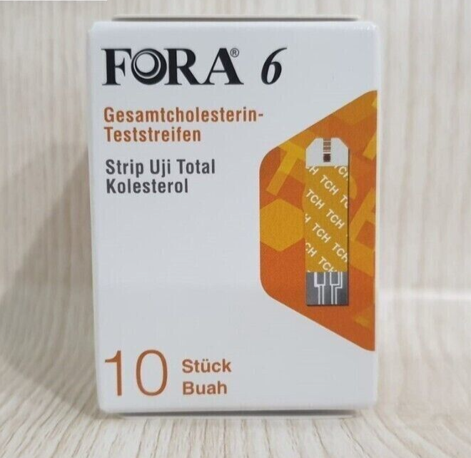 1 Box ( 10 Strips ) Fora 6 Plus/Connect TOTAL CHOLESTEROL Test Strips ...
