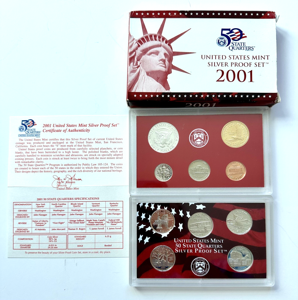 2001 US Mint SILVER PROOF SET with Box and COA (Set of 10 Coins) | eBay