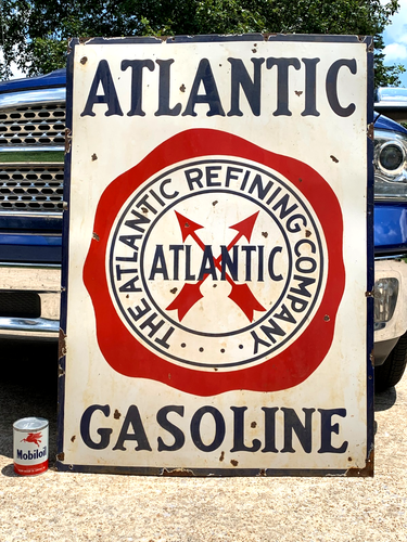 ORIGINAL "ATLANTIC GASOLINE" LARGE PORCELAIN DEALER SIGN, (52"x 37 ...