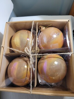 NEW Box of 4 Glass Ball Lustered Brown Gold Christmas Ornaments 4 ...